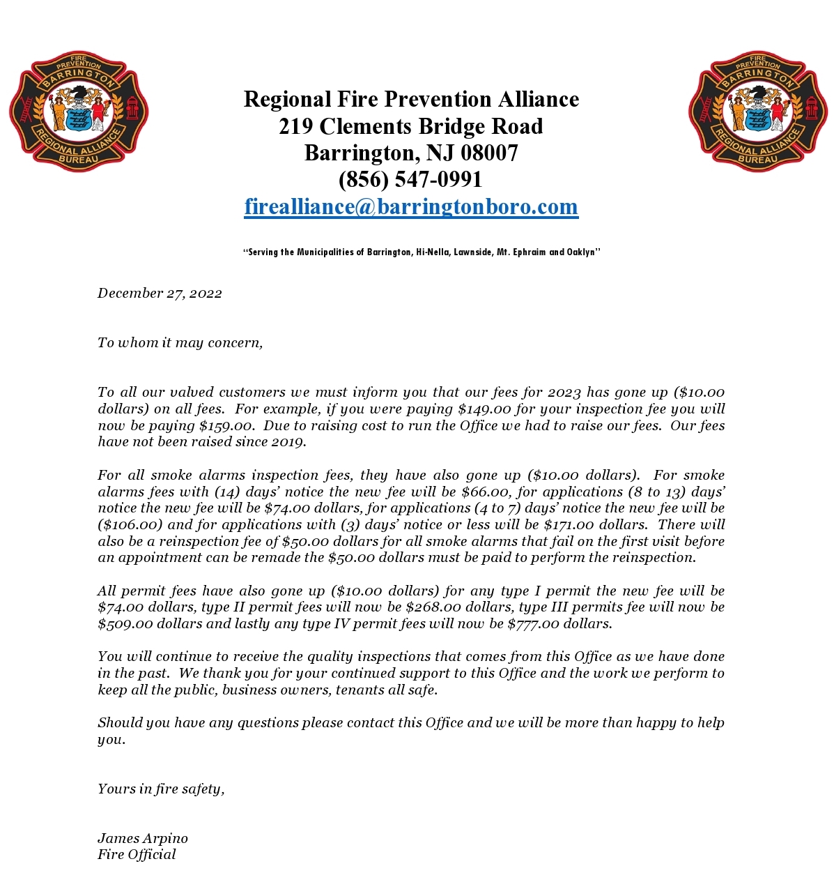 Regional Fire Prevention Alliance | Barrington Boro